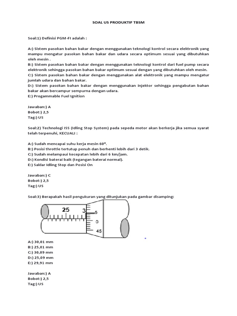 Soal Latihan US Produktif TBSM 2022 | PDF | Metode & Bahan Ajar