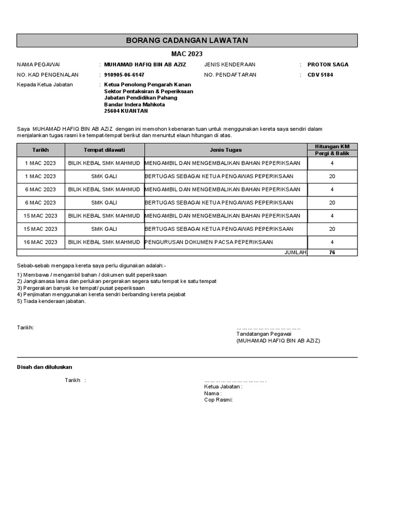 Borang Cadangan Lawatan-Ub Terbaru | PDF