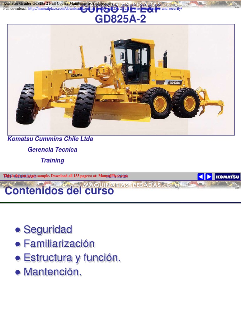 Komatsu Grader Gd825a 2 Full Course Maintenance and Security | PDF