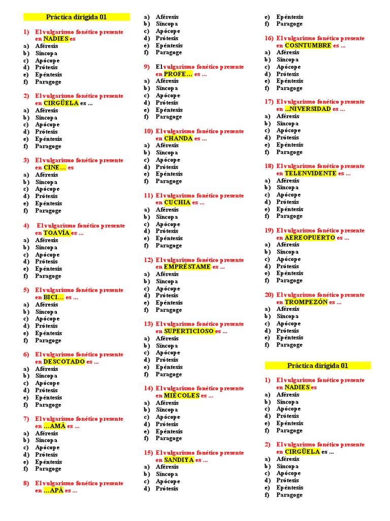 Vulgarismos Fonéticos en Ejercicios | PDF | Morfología Lingüística | La ...