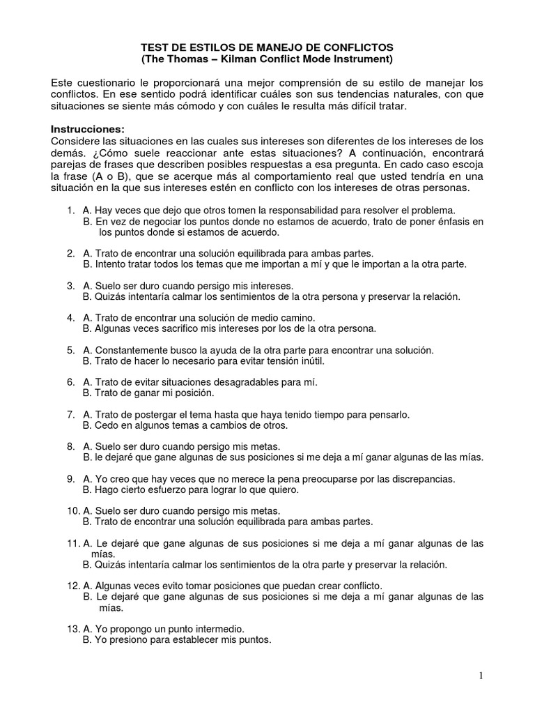 103.Test de Estilos de Manejo de Conflictos | PDF