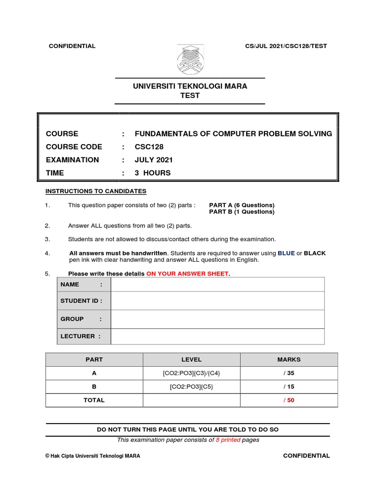 CSC128 Computer Problem Solving Exam | PDF | Technology & Engineering