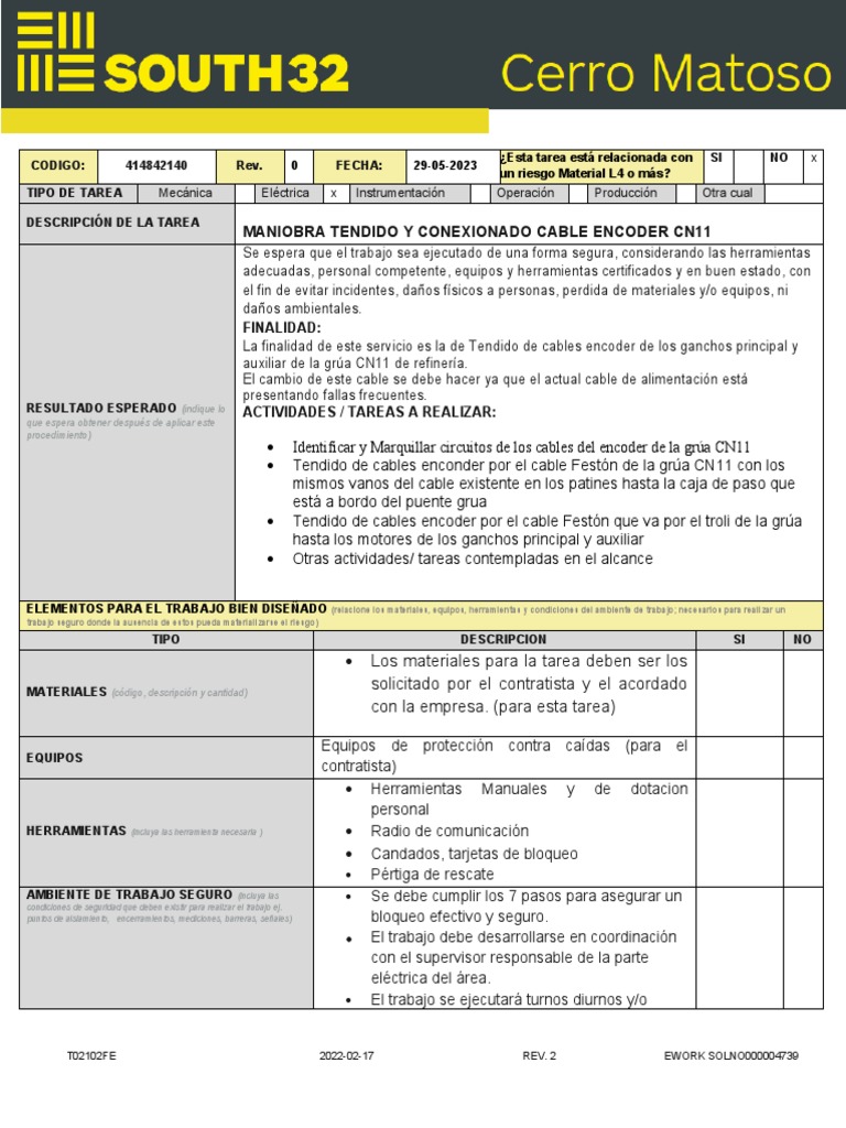 Maniobra Tendido y Conexionado Cable Encoder Cn11 | PDF | Ingenieria ...