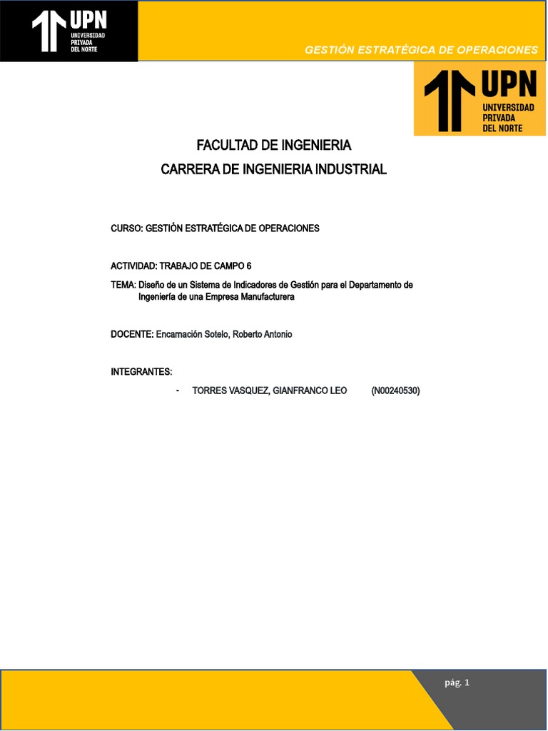 Trabajo de Campo 6 Torres Vasquez Gianfranco | PDF | Gestión estratégica | Planificación
