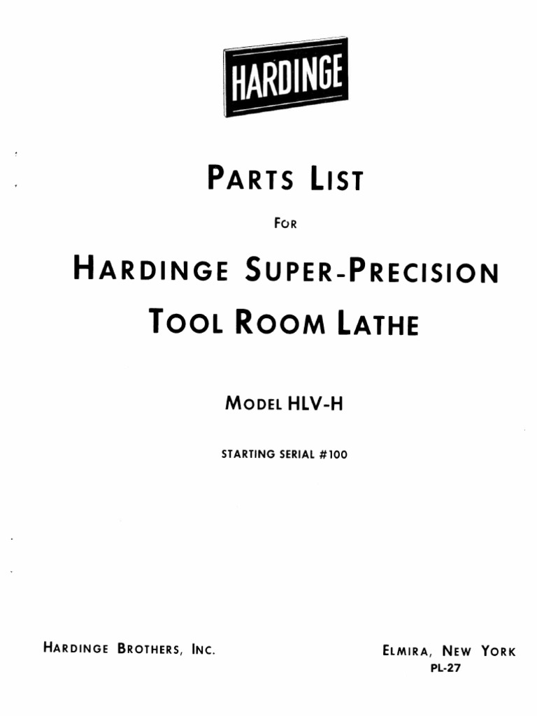 Hardinge HLV H Parts List | PDF