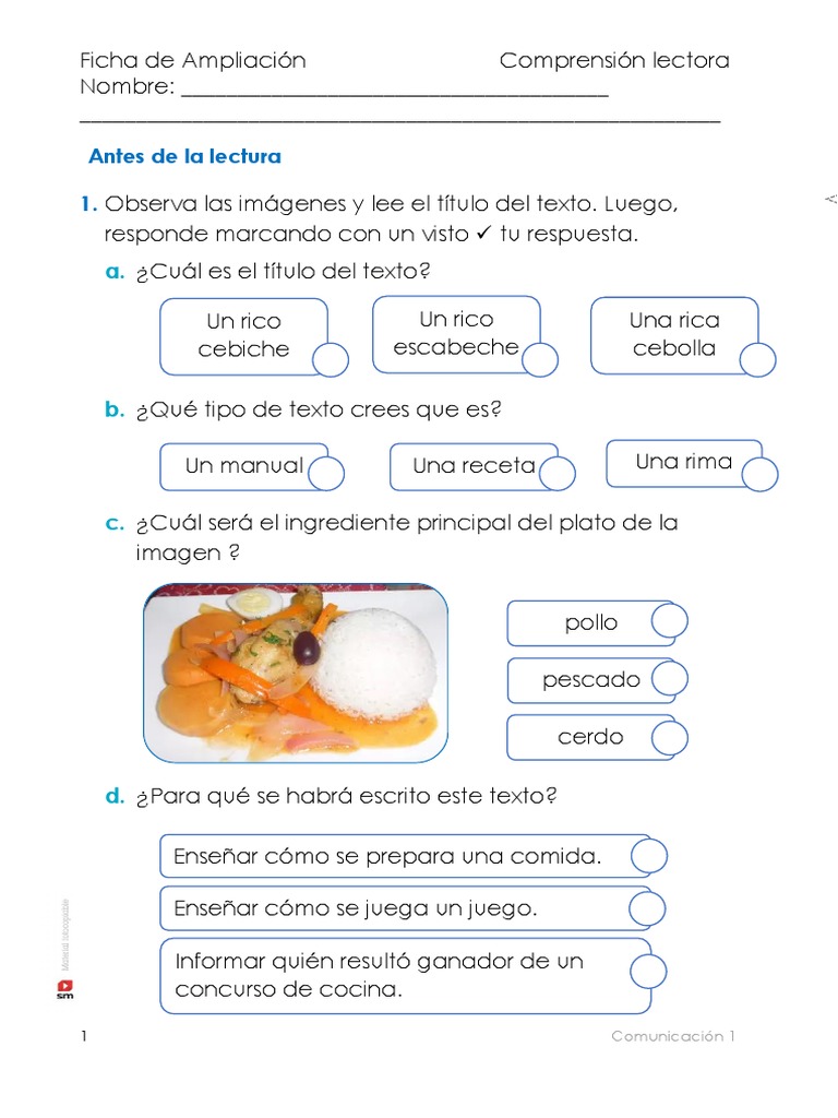 Comprensión Lectora: Receta de Escabeche | PDF | Alimentos ...