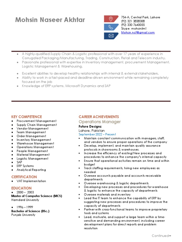 Resume Mohsin Na Seer Akhtar | PDF | Supply Chain | Logistics Resume Mohsin Na Seer Akhtar | PDF | Supply Chain | Logistics