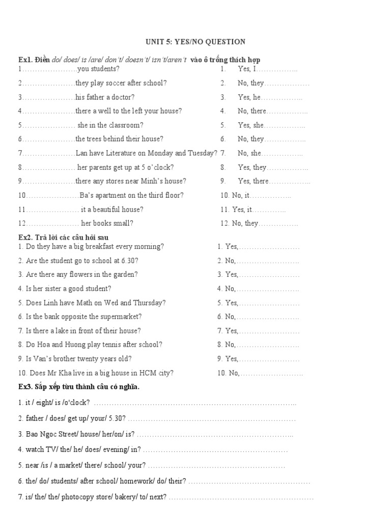 Unit 5. Yes, No Question | PDF
