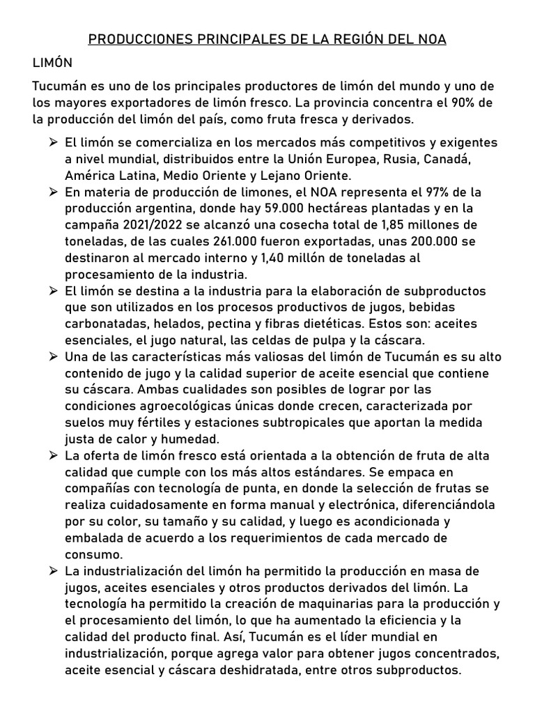 Producciones Principales De La Region Del Noroeste Argentino Pdf
