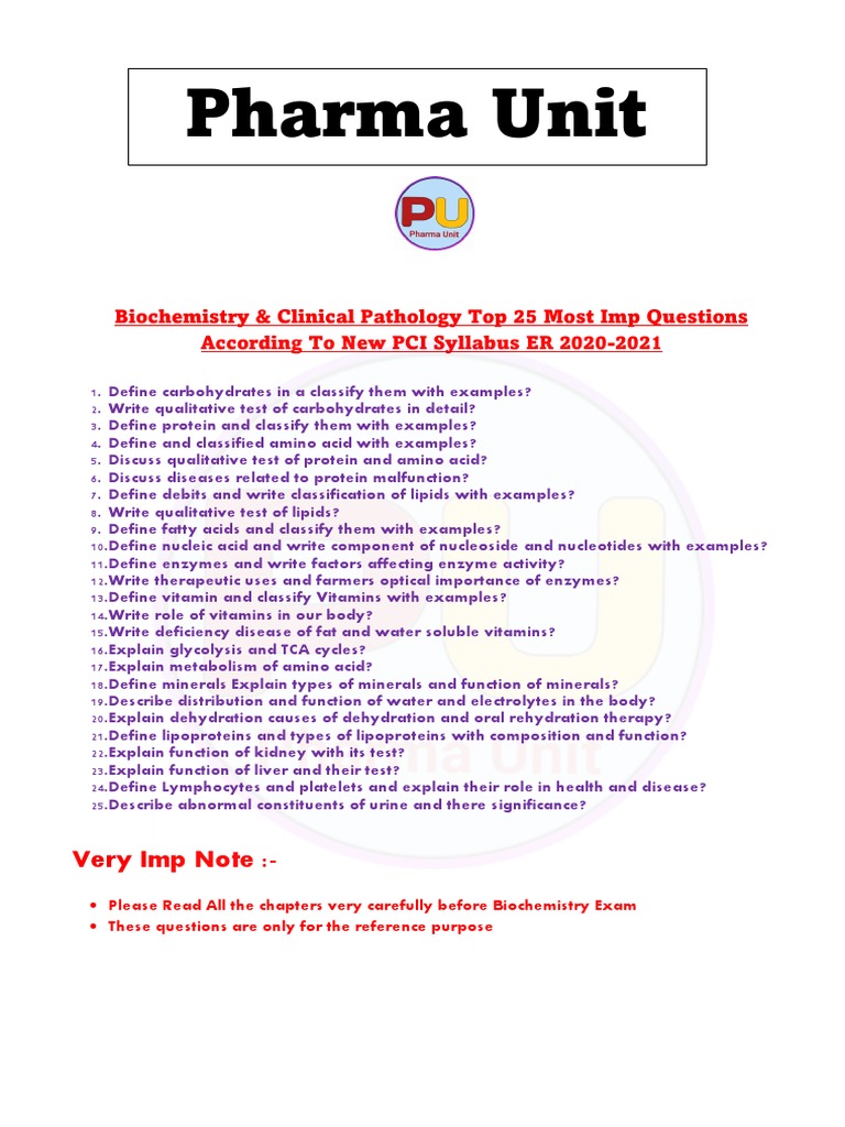 Biochemistry Imp Questions | PDF
