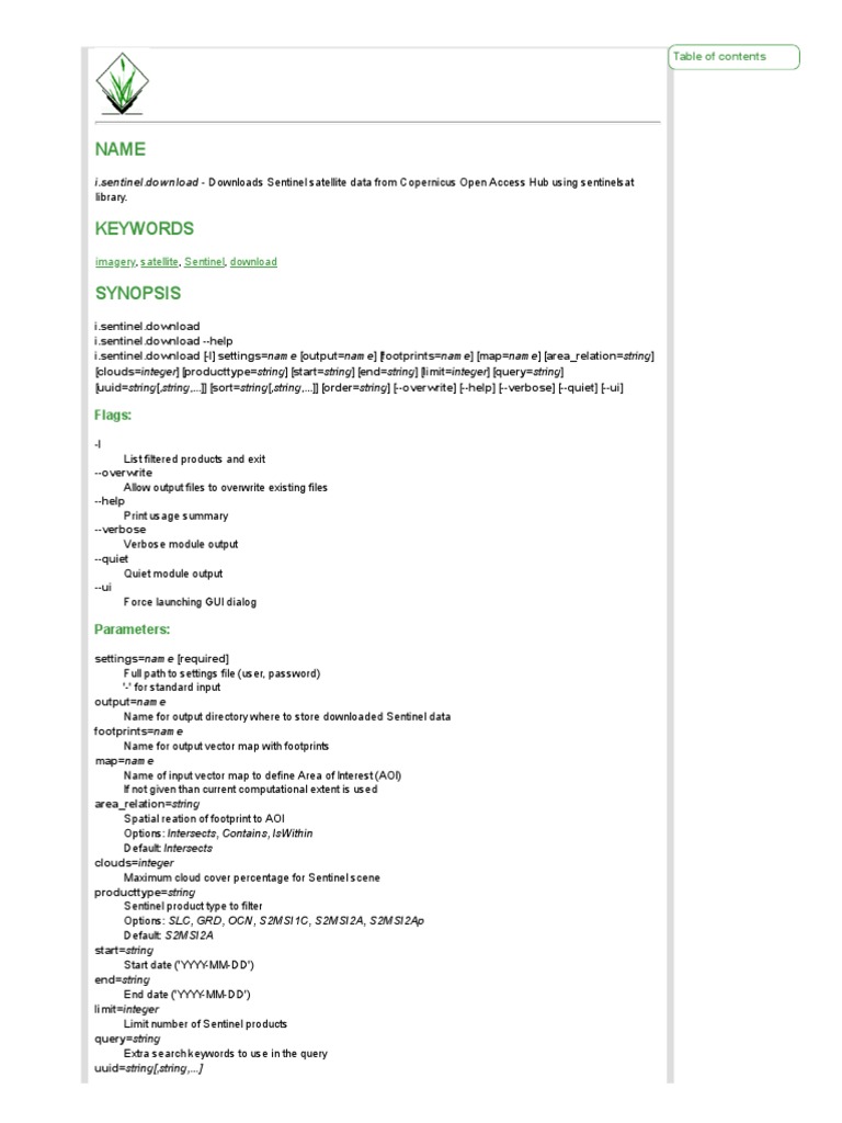 GRASS GIS Manual - I.sentinel - Download | PDF | User (Computing) | Computer File