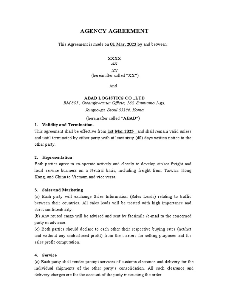 Form Agency Agreement | Download Free PDF | Cargo | Business