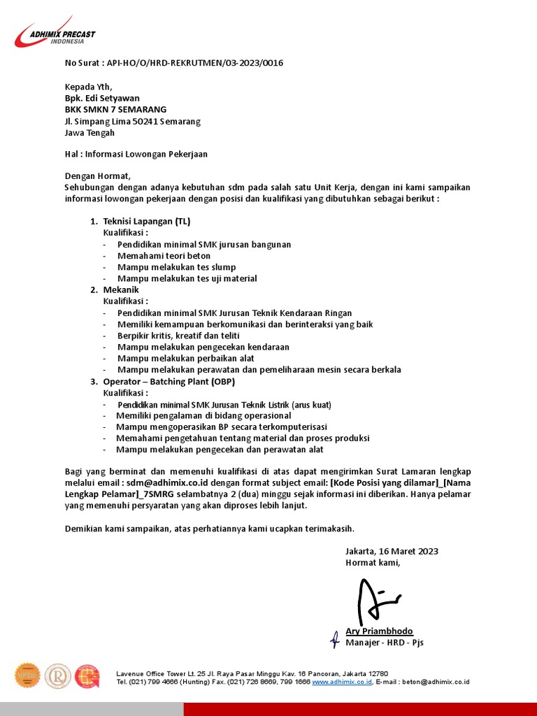 Surat BKK SMKN 7 Semarang | PDF