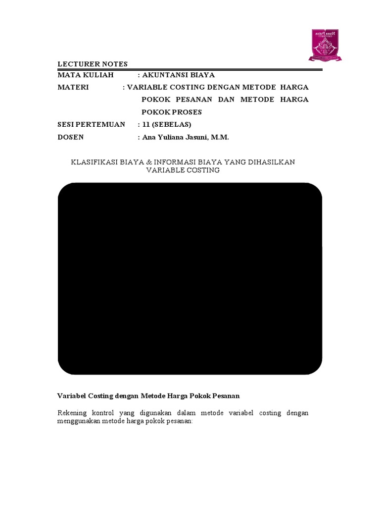 11 Variable Costing Dengan Metode Harga Pokok Pesanan Dan Metode Harga Pokok Proses (LN) | PDF