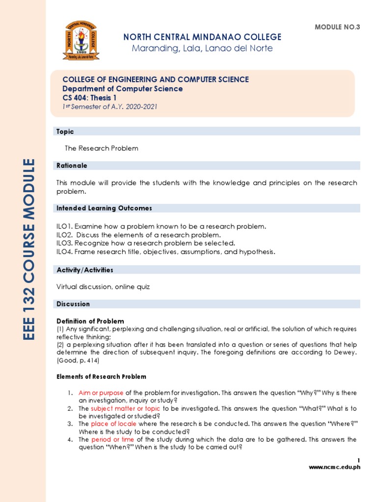 Module 3 The Research Problem | PDF | Hypothesis | Inductive Reasoning