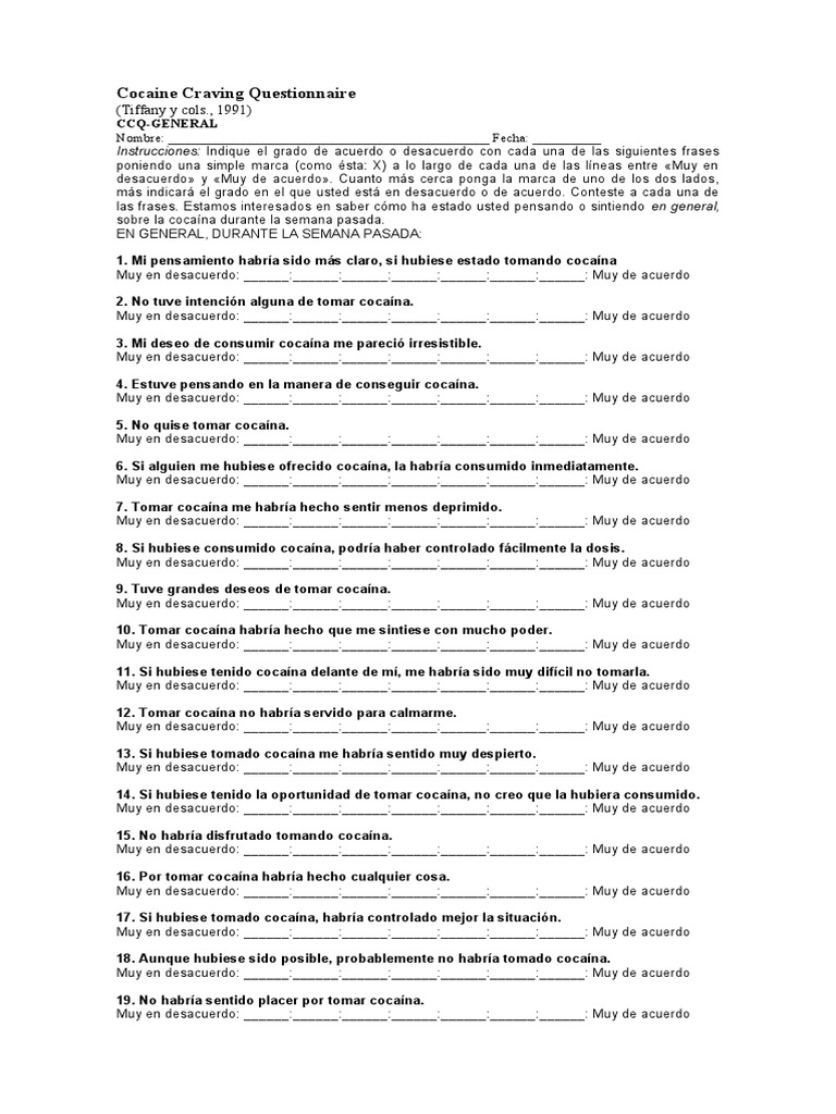 Cocaine Craving Questionnaire | PDF | Cocaína