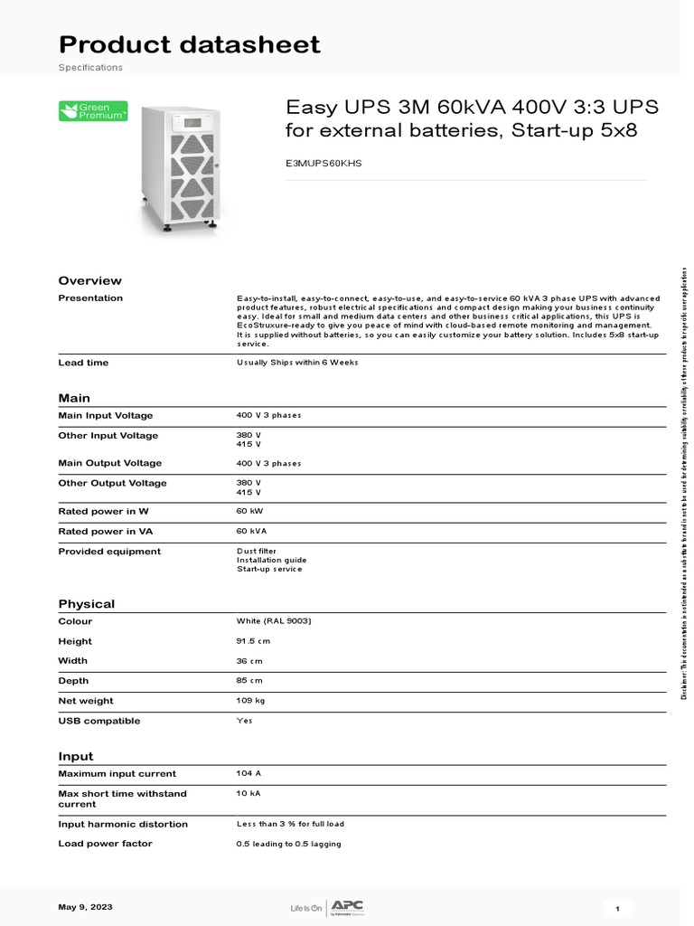 Bộ Lưu Điện Easy Ups 3m_e3mups60khs | PDF | Electrical Engineering | Electricity