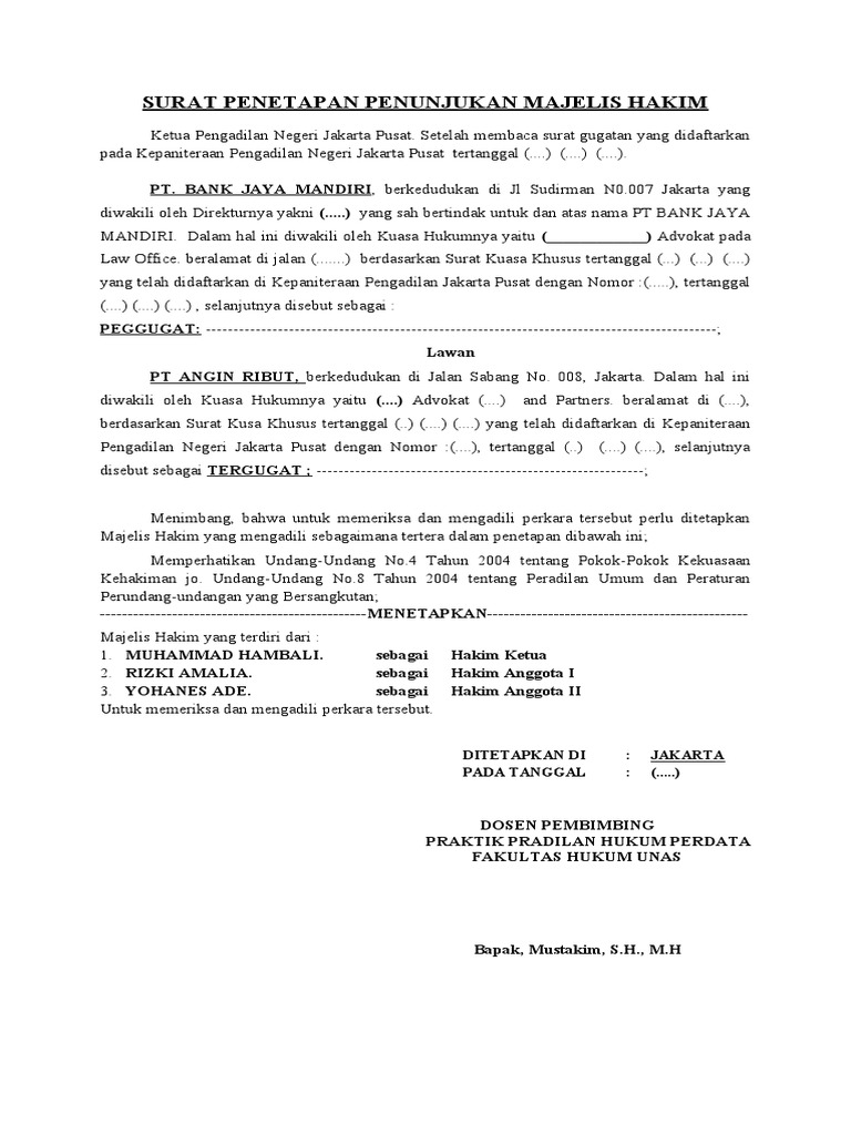 Surat Penetapan Penunjukan Majelis Hakim | PDF Surat Penetapan Penunjukan Majelis Hakim | PDF
