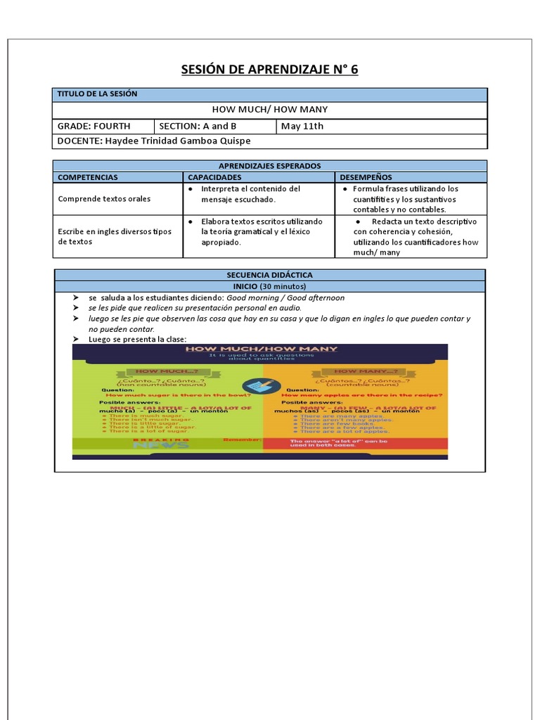 Sesión de Aprendizaje N°6 | Descargar gratis PDF | Ciencia cognitiva | Lingüística