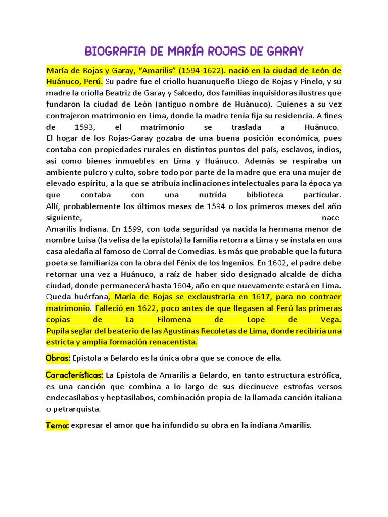 Biografia de María Rojas de Garay | PDF | Historia | Poesía