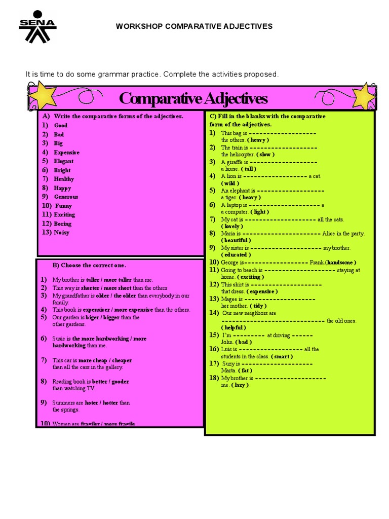 Workshop Comparative Adjectives | PDF