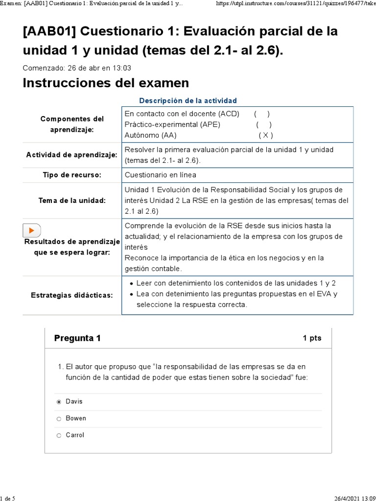 Cuestionario RSE: Evaluación Unidad 1-2 | PDF | Responsabilidad social ...