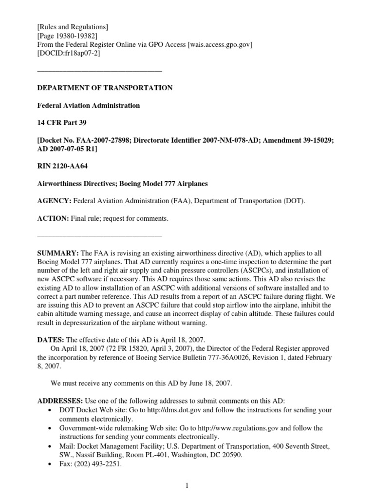 Boeing 777 Airworthiness Update | PDF | Federal Aviation Administration ...