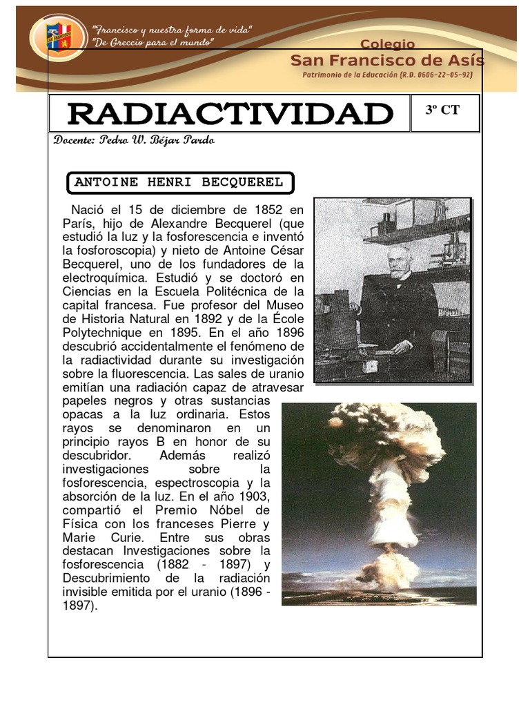 Historia y Fenómenos de Radiactividad | PDF | Desintegración ...