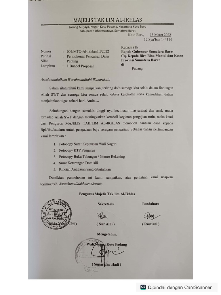Contoh Proposal Majelis Taklim Pencairan Dana | PDF