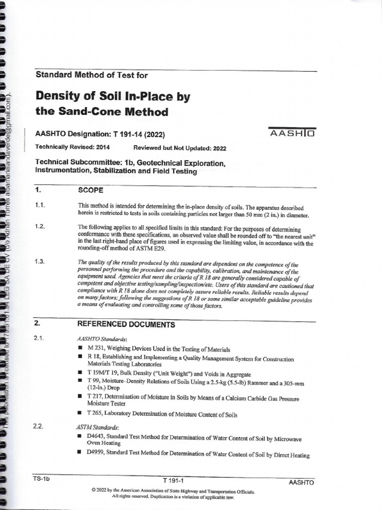 Aashto T191-14-22 | PDF