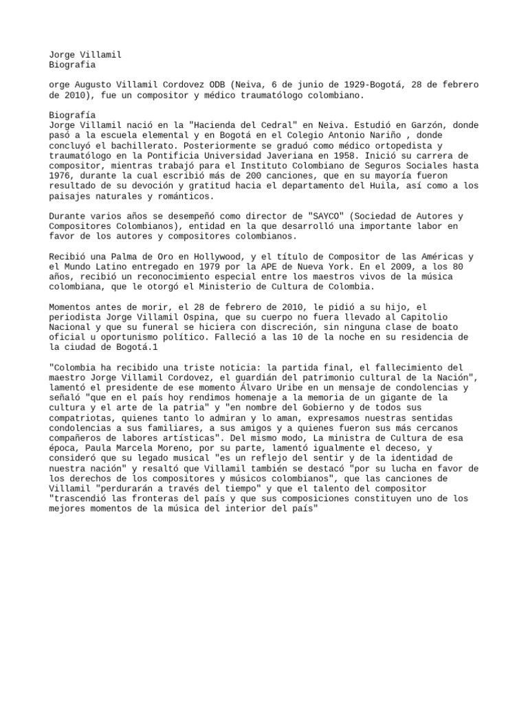 Jorge Villamil Biografia | PDF