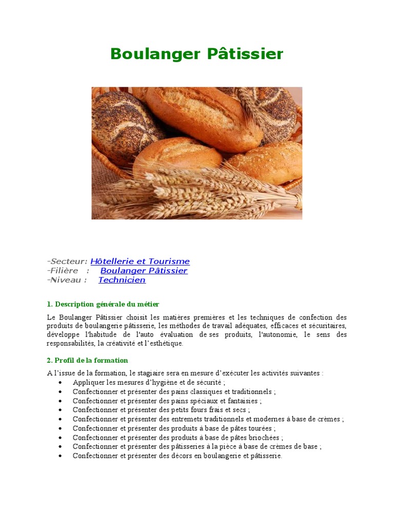 Boulanger Pâtissier | PDF | Boulangerie | Cuisine