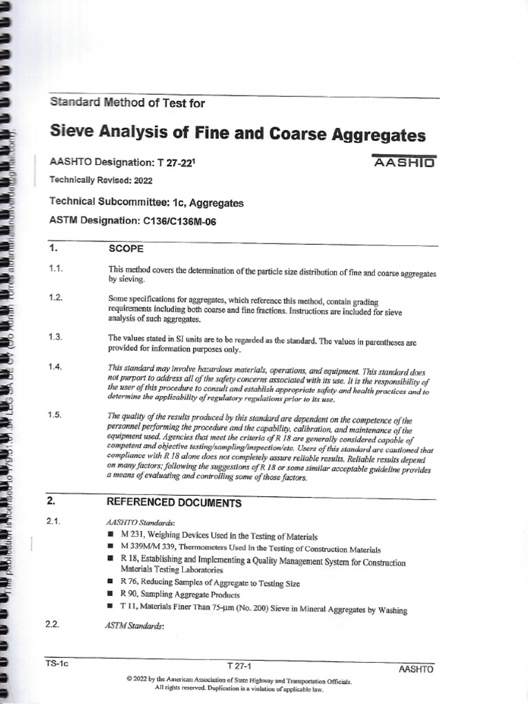 AASHTO T27-22 | PDF