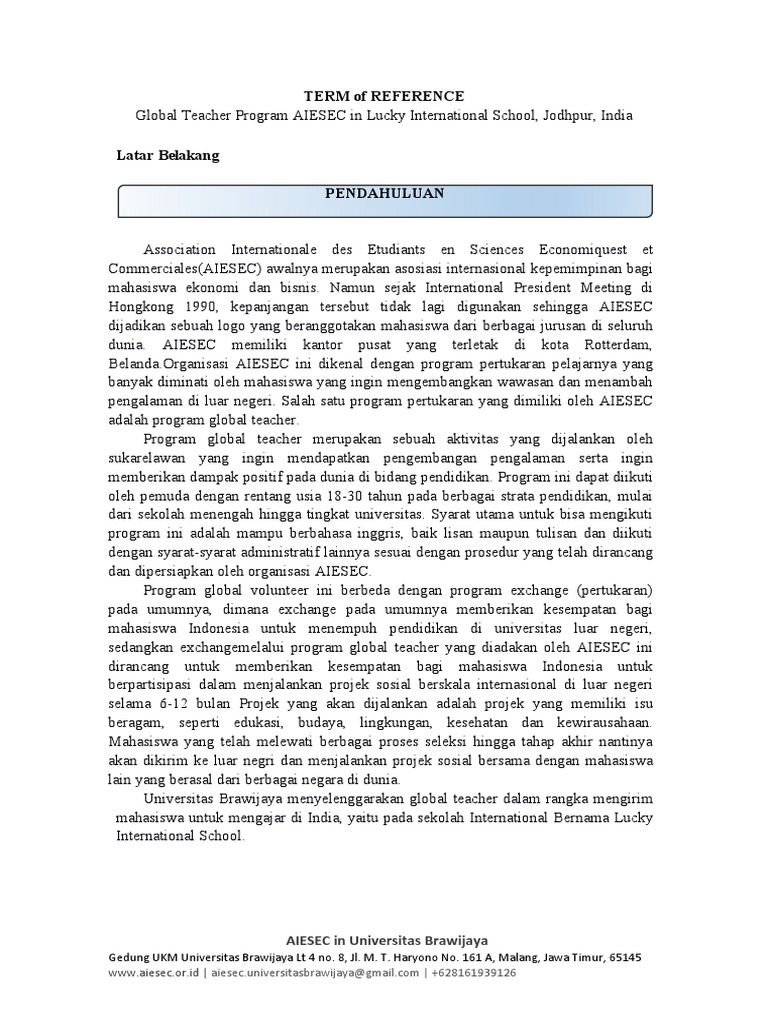Contoh Term of Reference Tor Untuk Acara Seminar Dan Konferensi | PDF