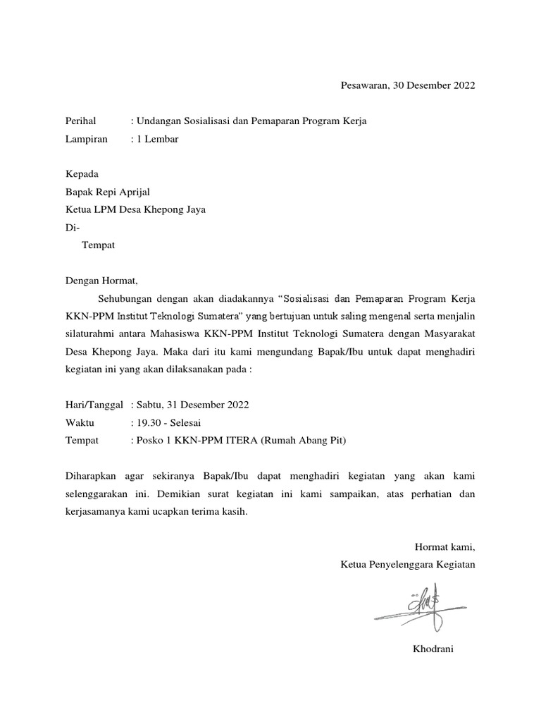 Surat Undangan LPM Desa Khepong Jaya | PDF | Karier & Perkembangan | Seni