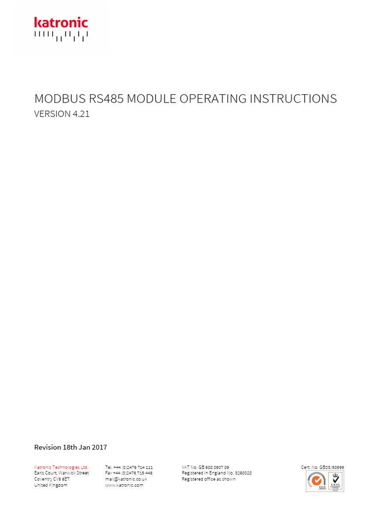 Katronic Technologies Modbus Module Operating Instruction V 4.21 ...