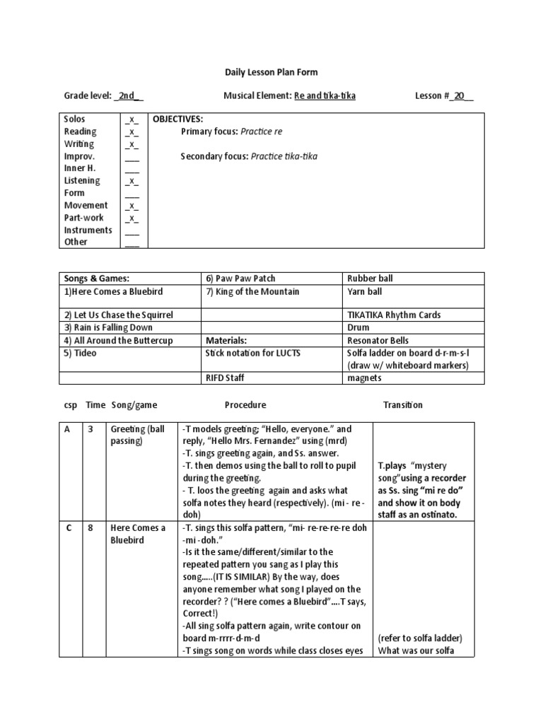 2nd Grade Lesson Plan | PDF | Rhythm | Musical Compositions