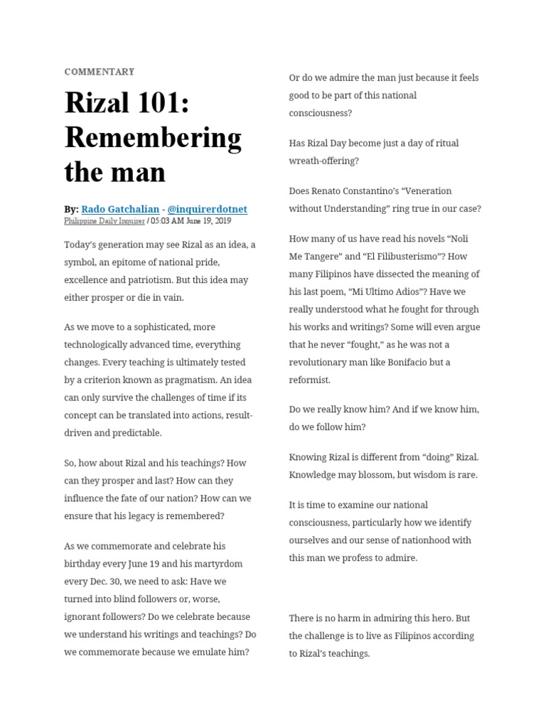 Rizal 101 Remembering The Man | PDF