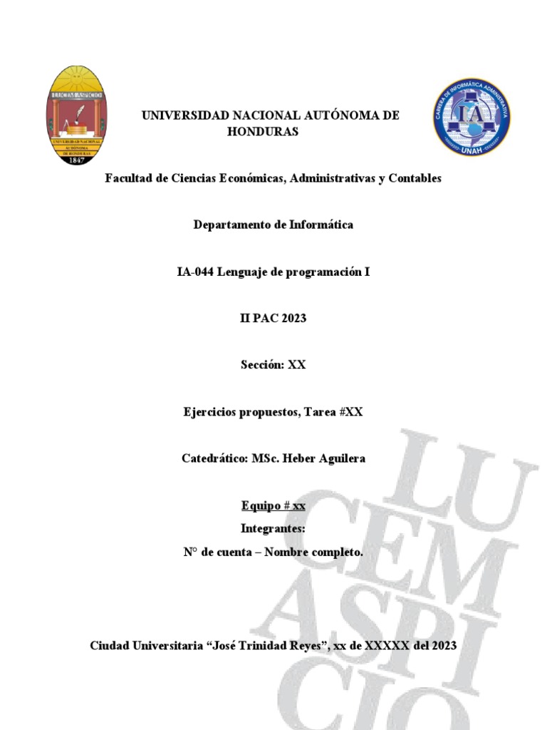 Formato Presentación de Tareas Lenguaje de Programación I | PDF | Programación de computadoras ...