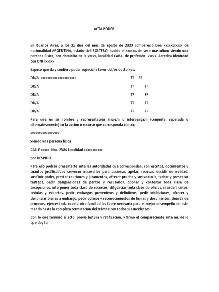 ACTA PODER Modelo | PDF