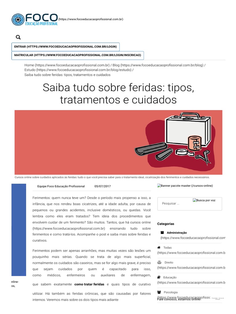 Saiba Tudo Sobre Feridas - Tipos, Tratamentos e Cuidados - Blog Do Foco ...