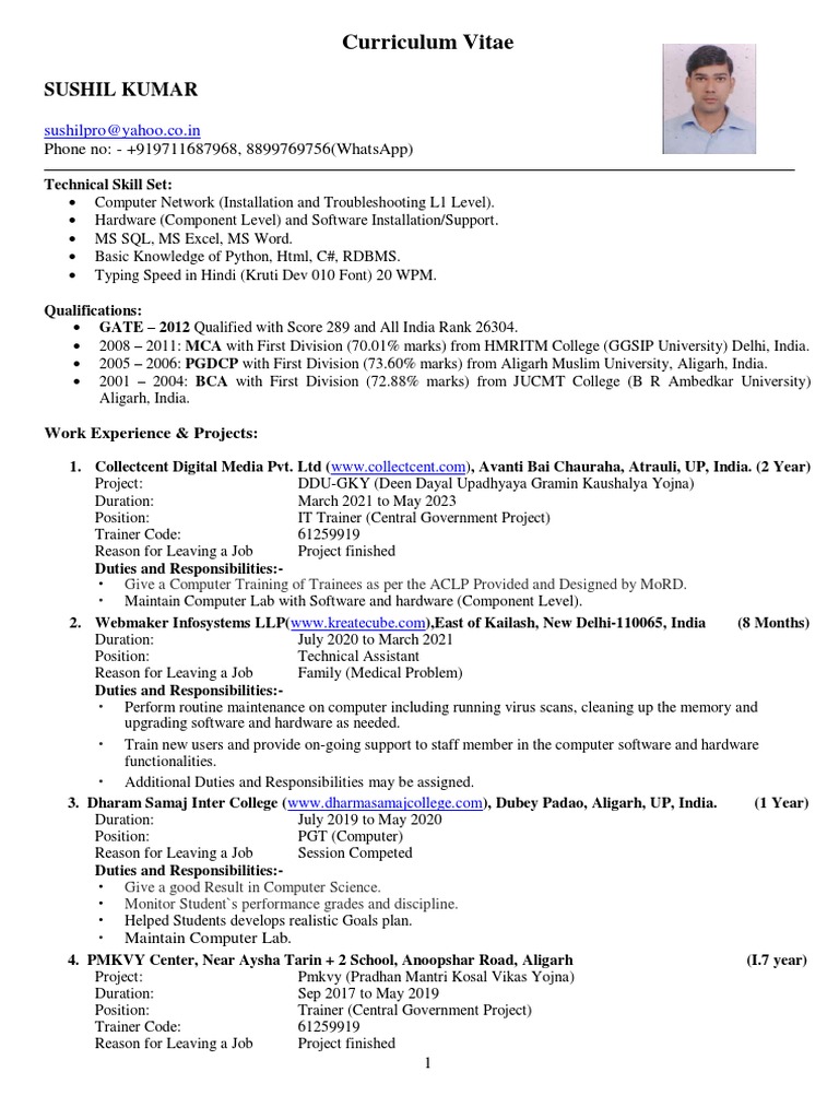 CV (Sushil) | PDF | Databases | Computing