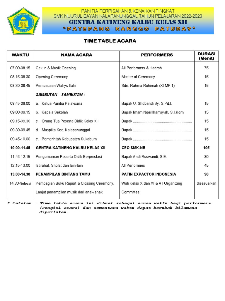 Time Table Acara | PDF