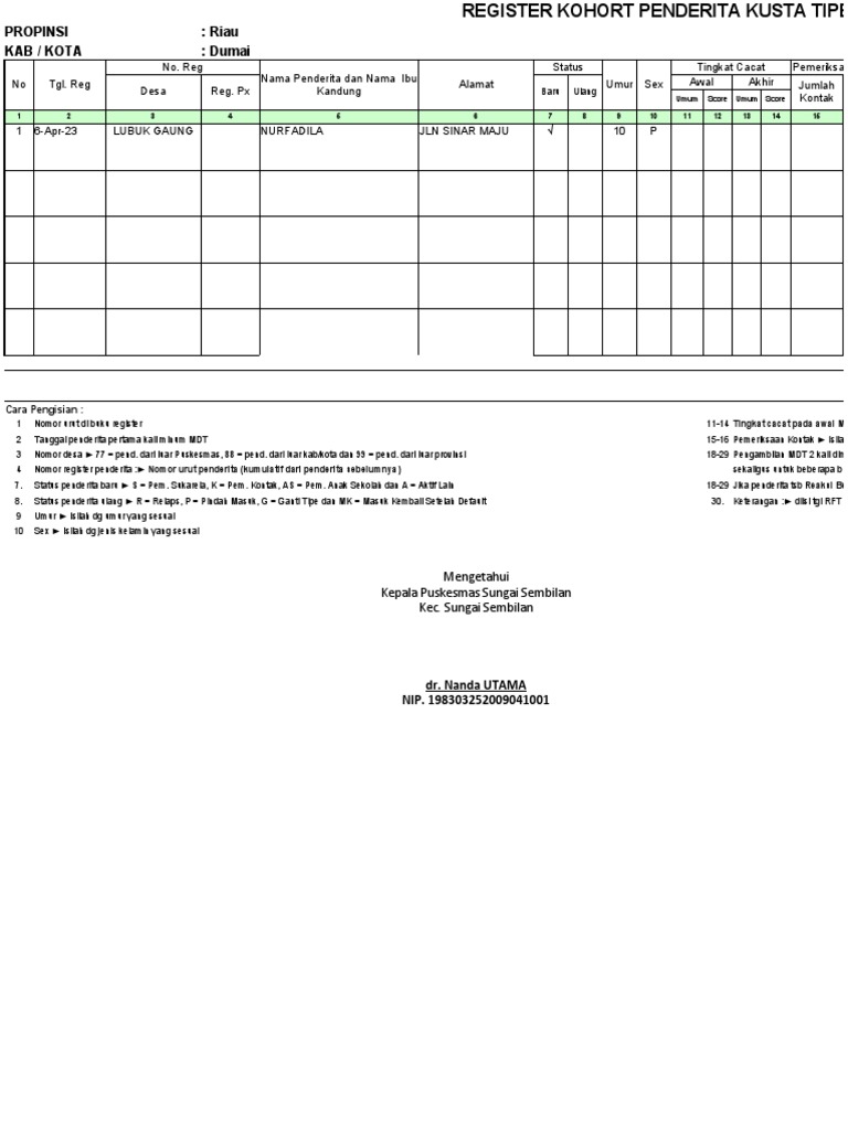 Register Kohor Kusta | PDF