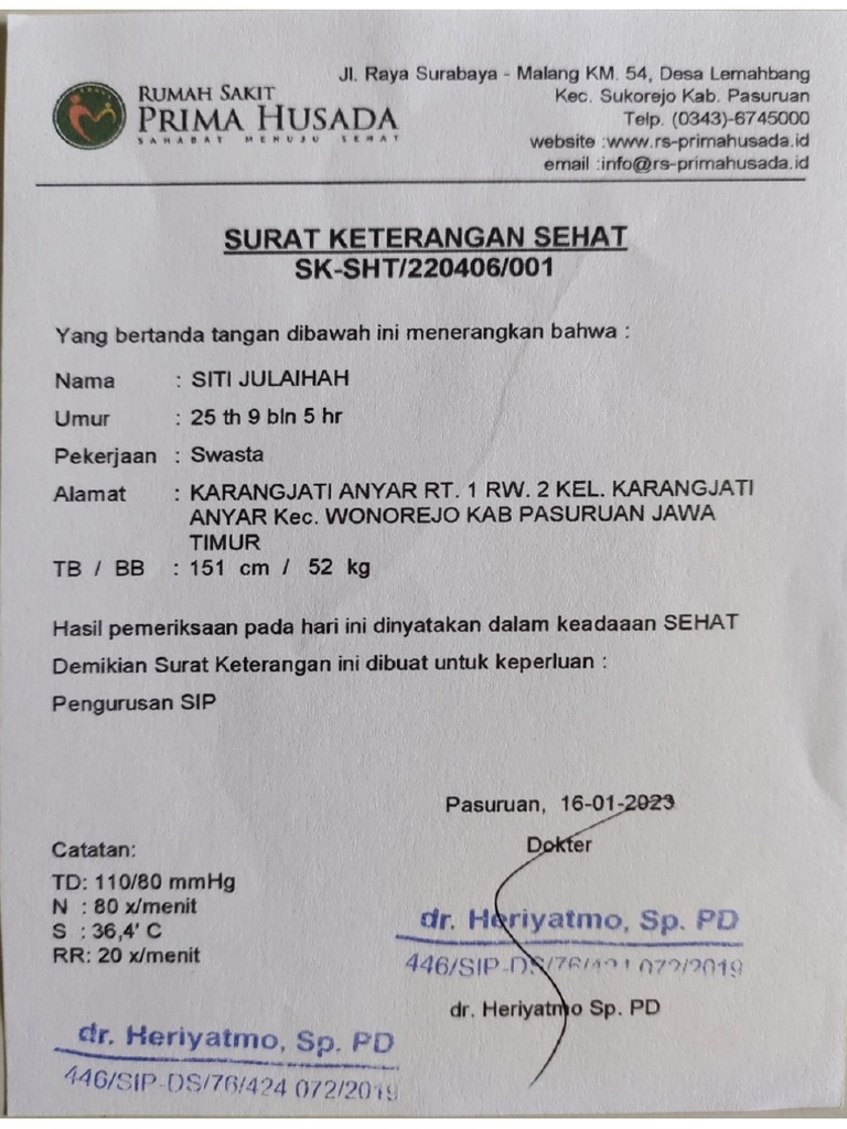 Surat Sehat | PDF