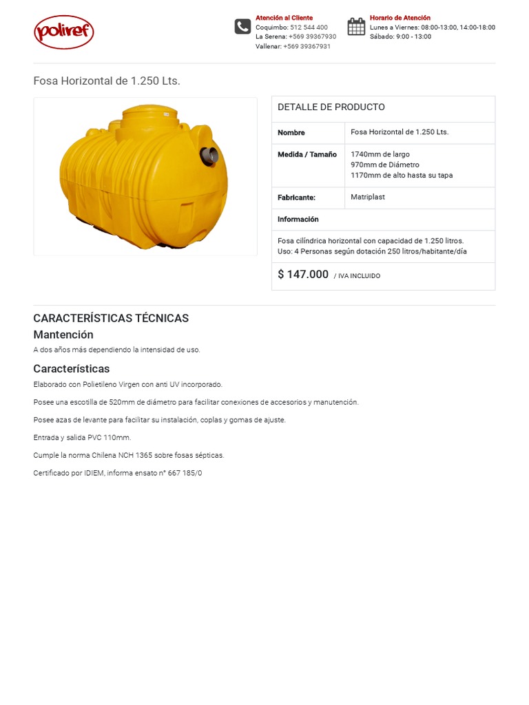 Fosa Horizontal de 1.250 Lts | PDF