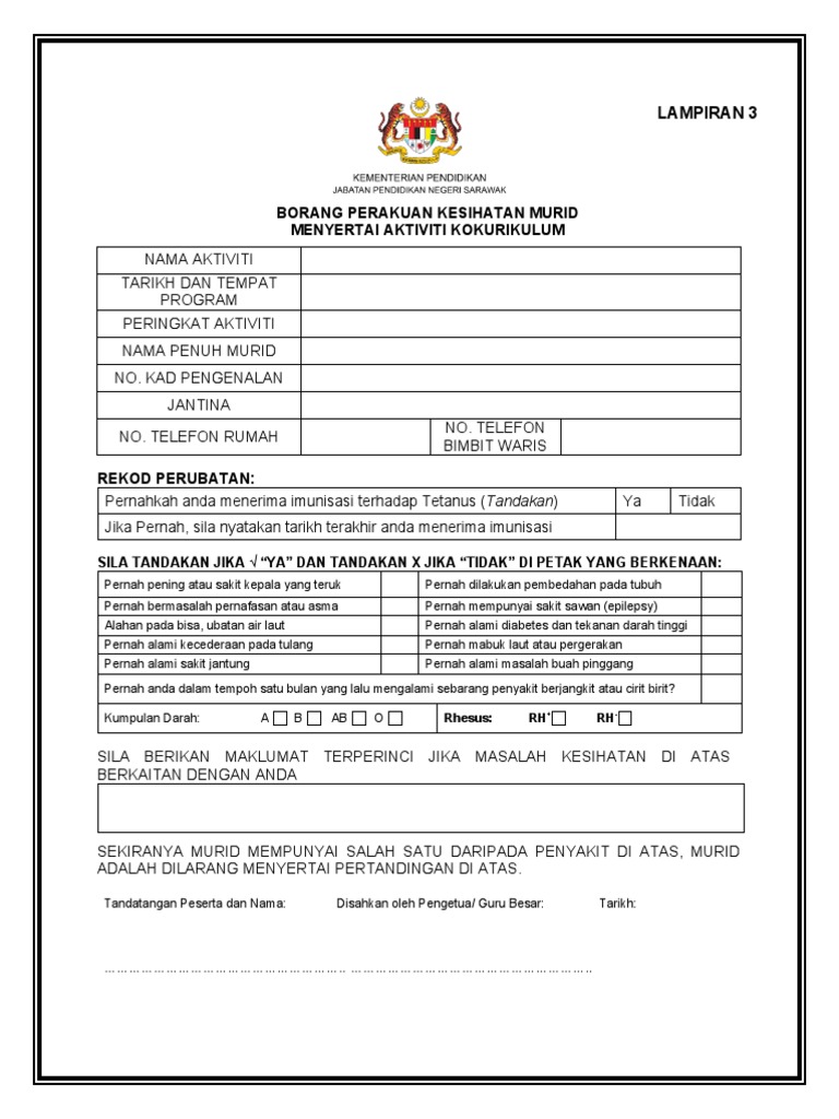 Borang Perakuan Kesihatan Murid | PDF