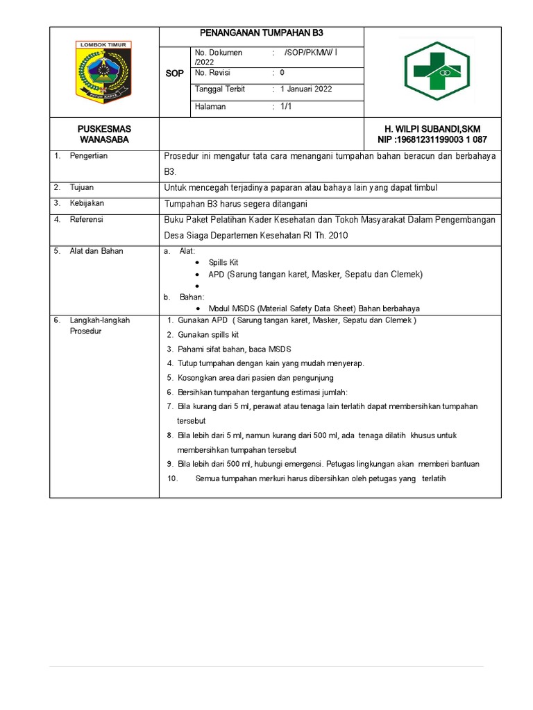 SOP Tumpahan Limbah B3 | PDF
