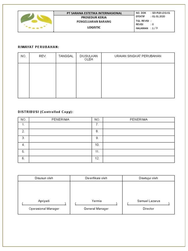 Sop Pengeluaran Barang | PDF