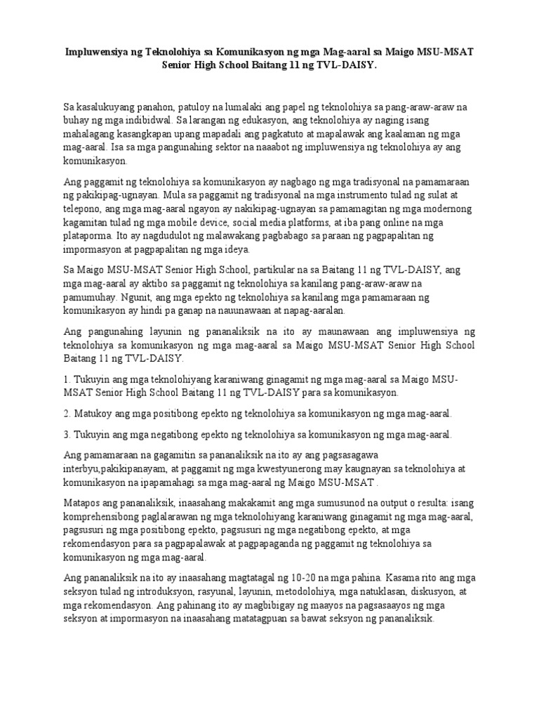 Impluwensiya NG Teknolohiya Sa Komunikasyon NG Mga Mag | PDF